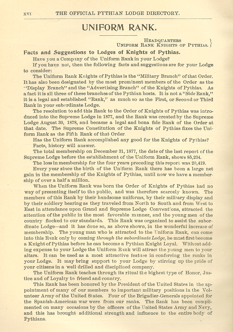 KOP History - Knights of Pythias